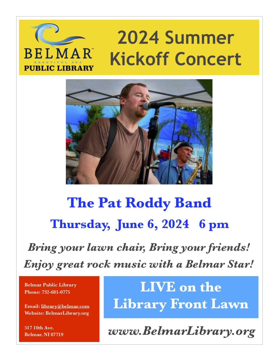 SUMMER KICKOFF CONCERT – The Pat Roddy Band – Belmar Public Library